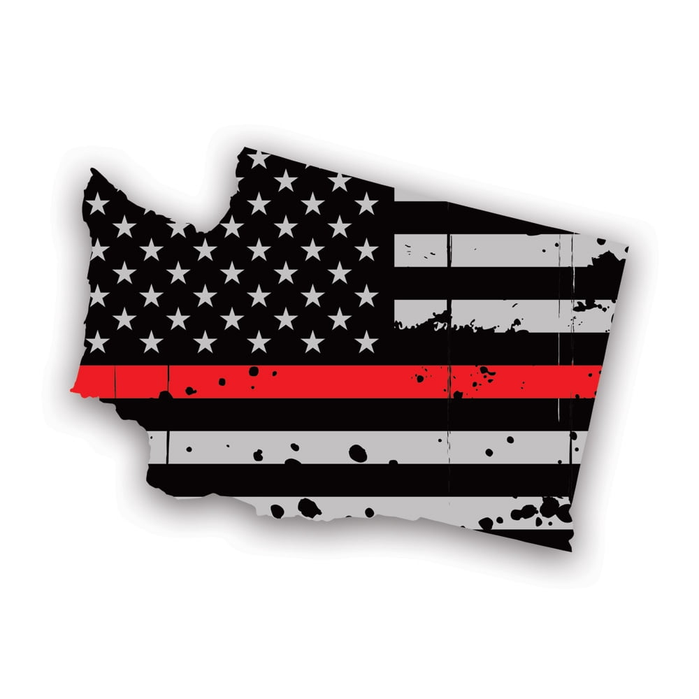 Distressed Washington State Shaped Subdued US Flag Thin Red Line ...