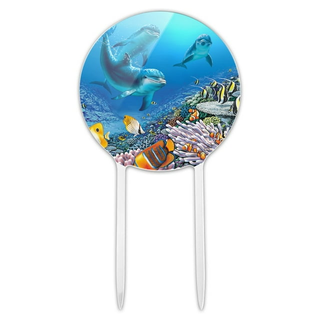 Acrylic Ocean Underwater Dolphins Scuba Diving Reef Cake Topper Party ...