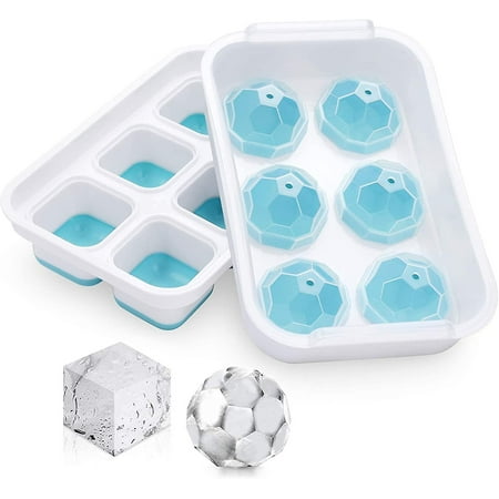 Ice Cube Mold, 2 Large Ice Cube Containers With Lids, Ice Hockey Mold ...