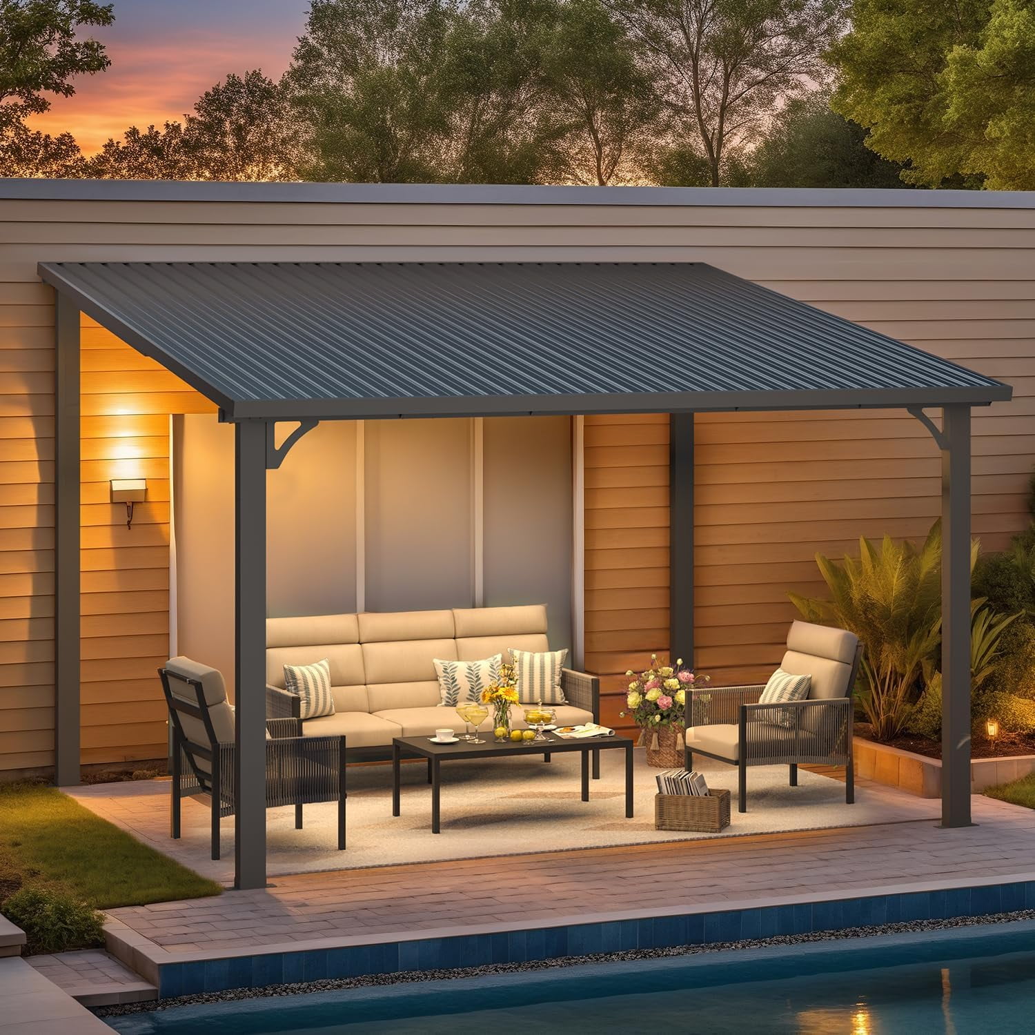 Click here for Aecojoy 12 X 10 Hardtop Pergola Gazebo  Wall-Mount... prices