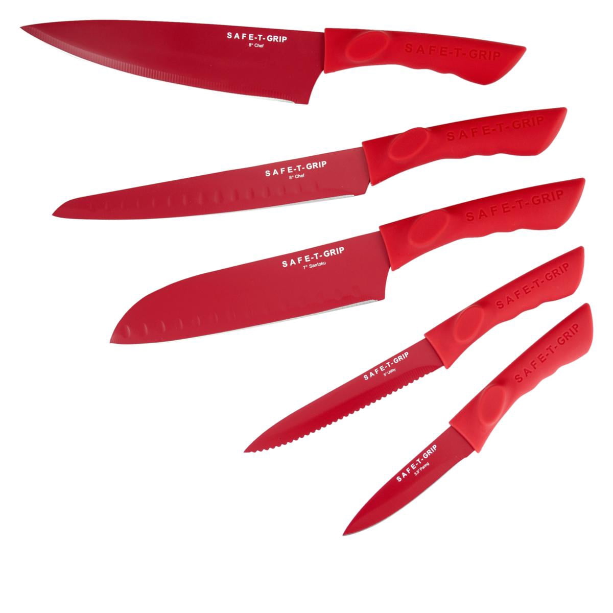 Restored Safe-T-Grip 11-piece Knife Set with Sharpener Red (Refurbished ...
