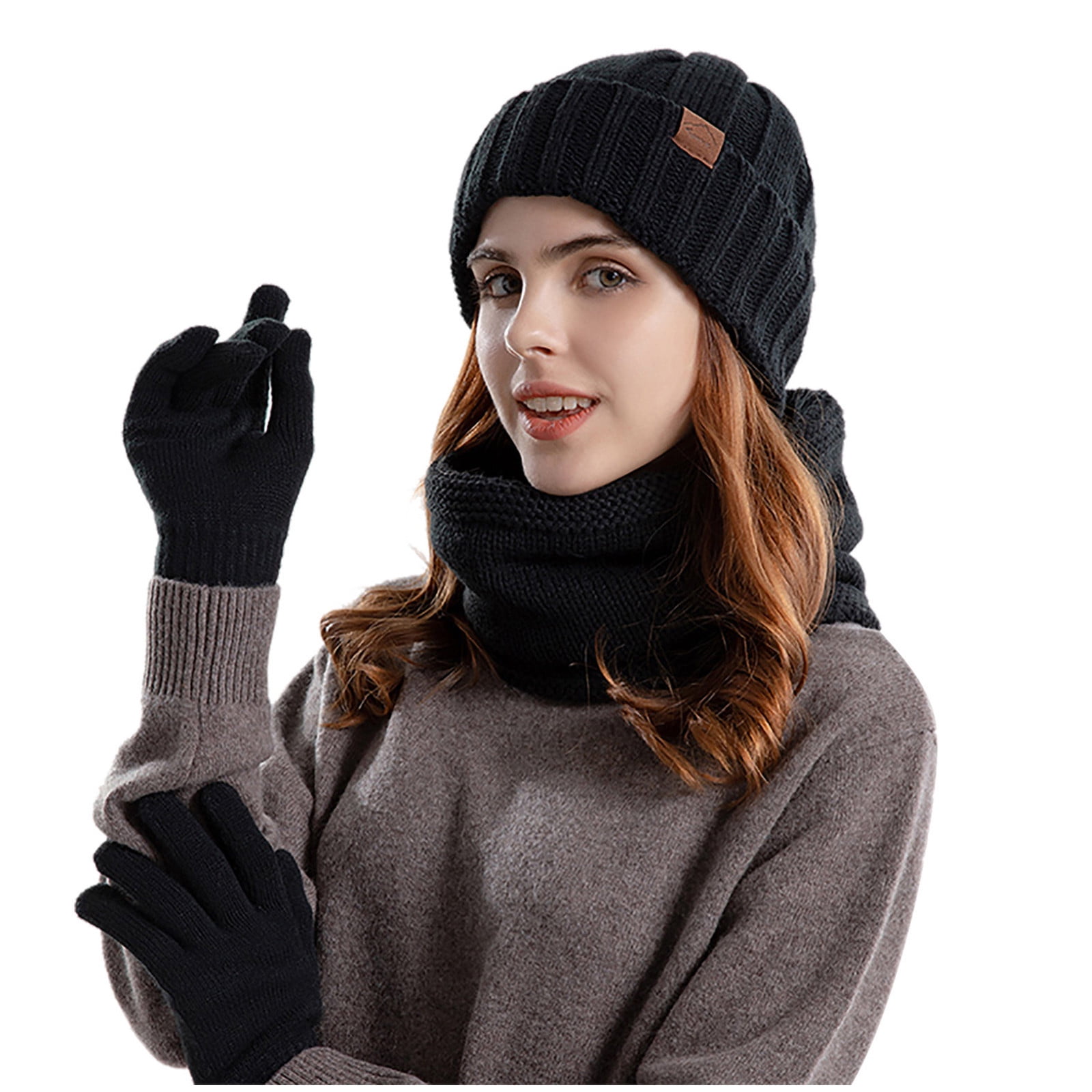 Aoochasliy Winter Scarfs Clearance 3PCS Suit Women Solid Knitting Hat ...