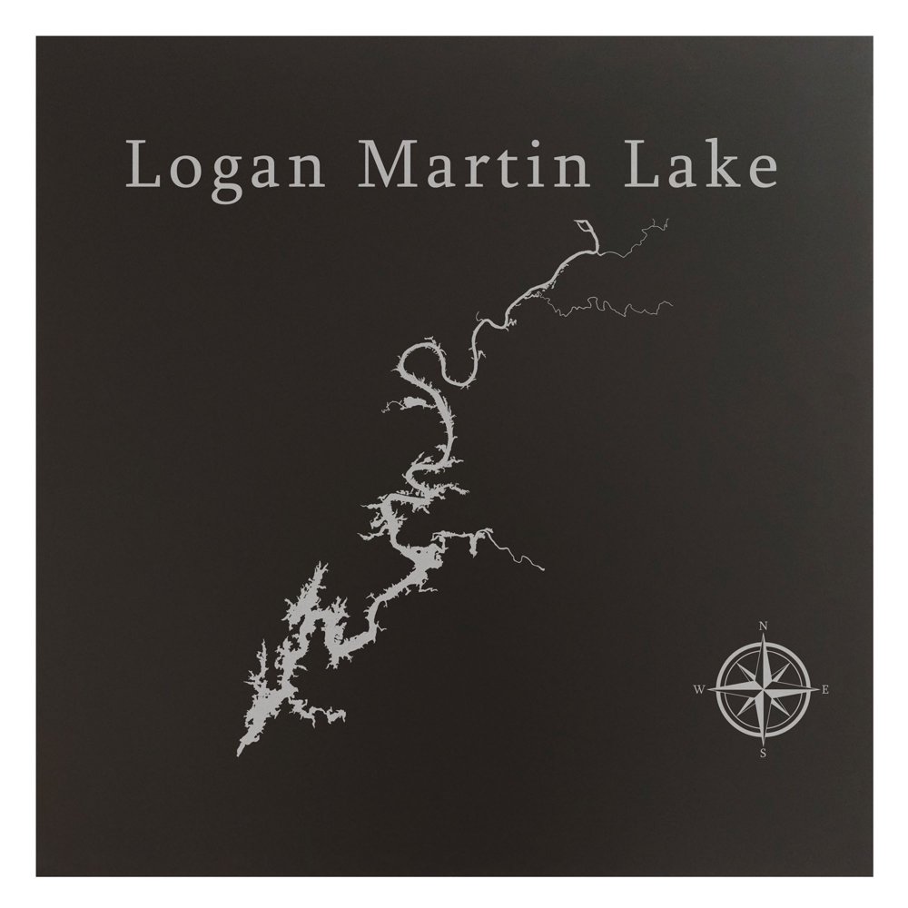 Logan Martin Lake Map 12x12" Black Metal Wall Art Office Decor Gift ...