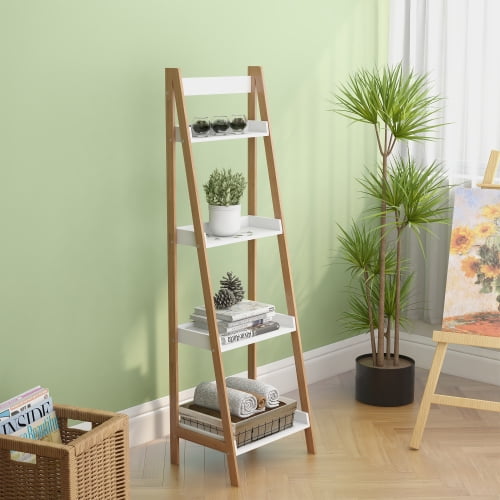 Bookshelf 4 Tier,Living Room Rustic Standing Shelf Storage Organizer ...