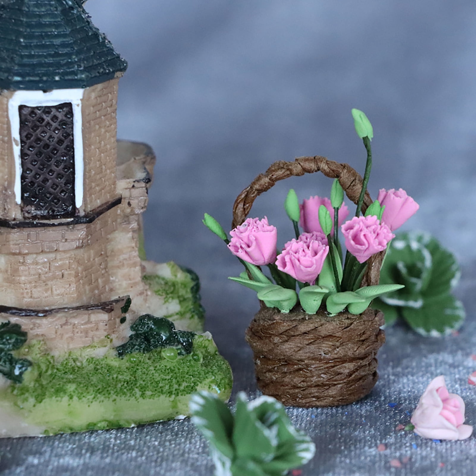 Hesroicy Flower Basket High Simulation Model Toy Resin Miniature 1/12 ...