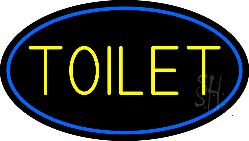 Toilet Oval With Blue Border LED Neon Sign 13 x 24 - inches, Clear Edge ...