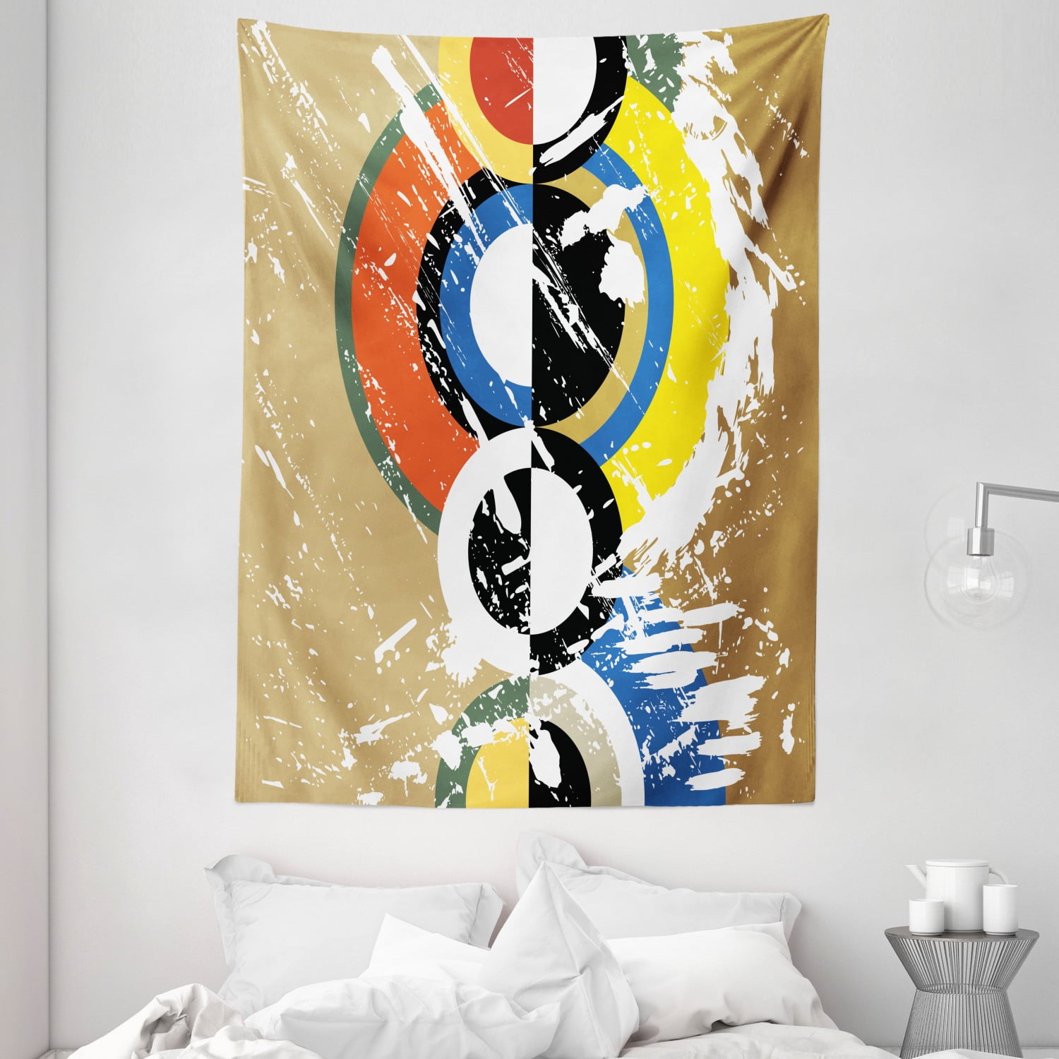 Art Tapestry, Abstract Geometric Grunge Stylized Circles Triangles with ...