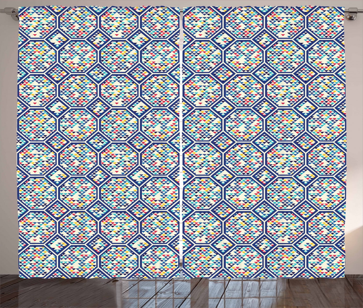 Geometric Curtains 2 Panels Set, Abstract Pattern of Triangles and ...