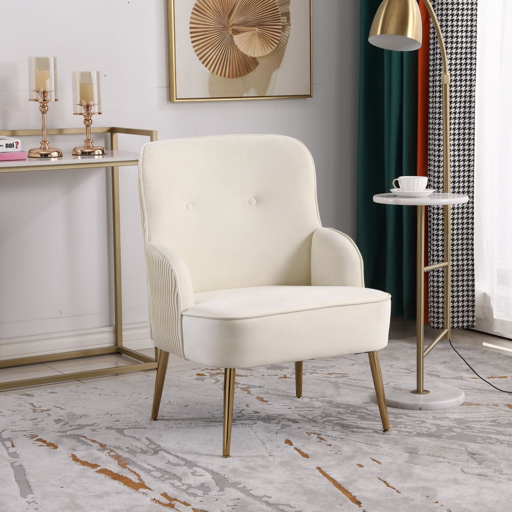 Accent Chair, Modern Velvet Tufted Upholstered Armchair with Gold Metal ...
