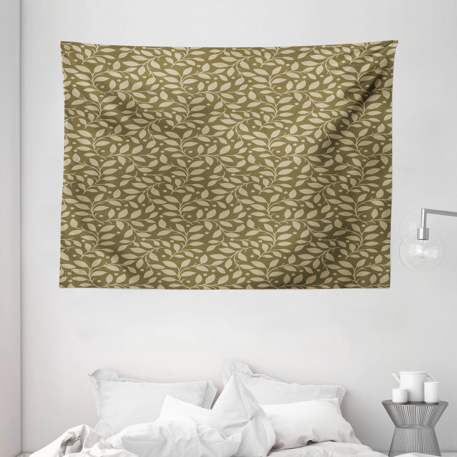 Leaves Tapestry, Old Fashioned Style Abstract Leafy Branches with Dots ...