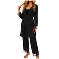 Binmer Women's Lace Trim 3 Piece Satin Pajama Set, Robe, Cami Top and ...