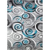 Spiral/Swirls Modern Contemporary Hand Carved Area Rug-Silver/Turquoise ...