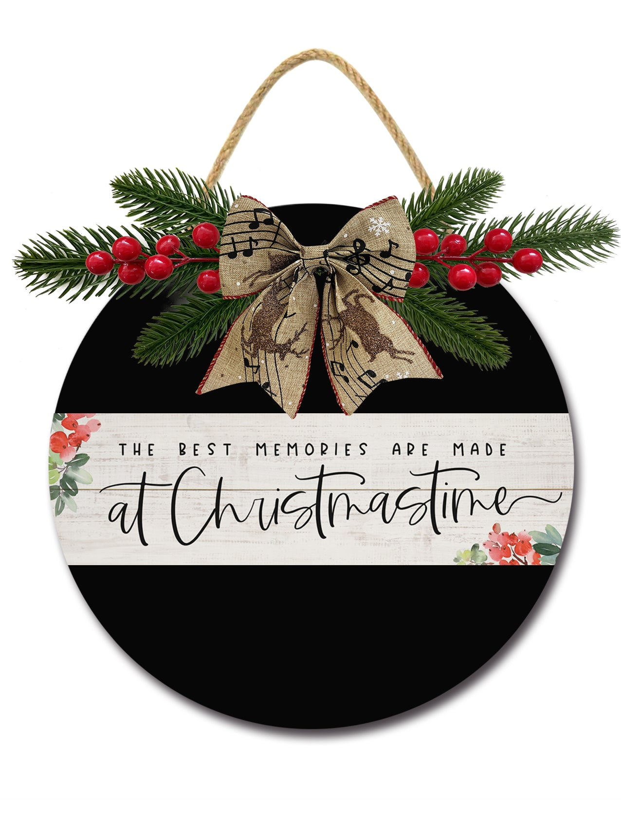 At Christmastime Sign Front for Door Decoration, 11 in Round Wood ...