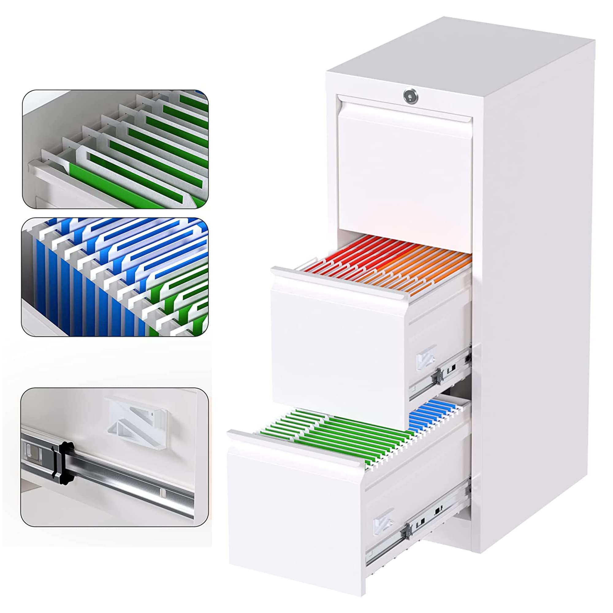 Gaeanet 3 Drawer File Cabinet, Metal Vertical File Storage Cabinet with ...