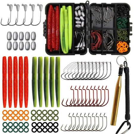 Fishing Hooks Tackle Box,136pcs Including Weedless Worm Hooks Sinker ...