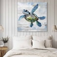 Canvas Print Wall Art Oil Paintings Blue Sea Turtle on Vintage Wood ...