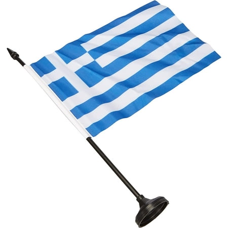 Greece Table Flag 5'' x 8'' - Greek Desk Flag 21 x 14 cm - Black Stick ...