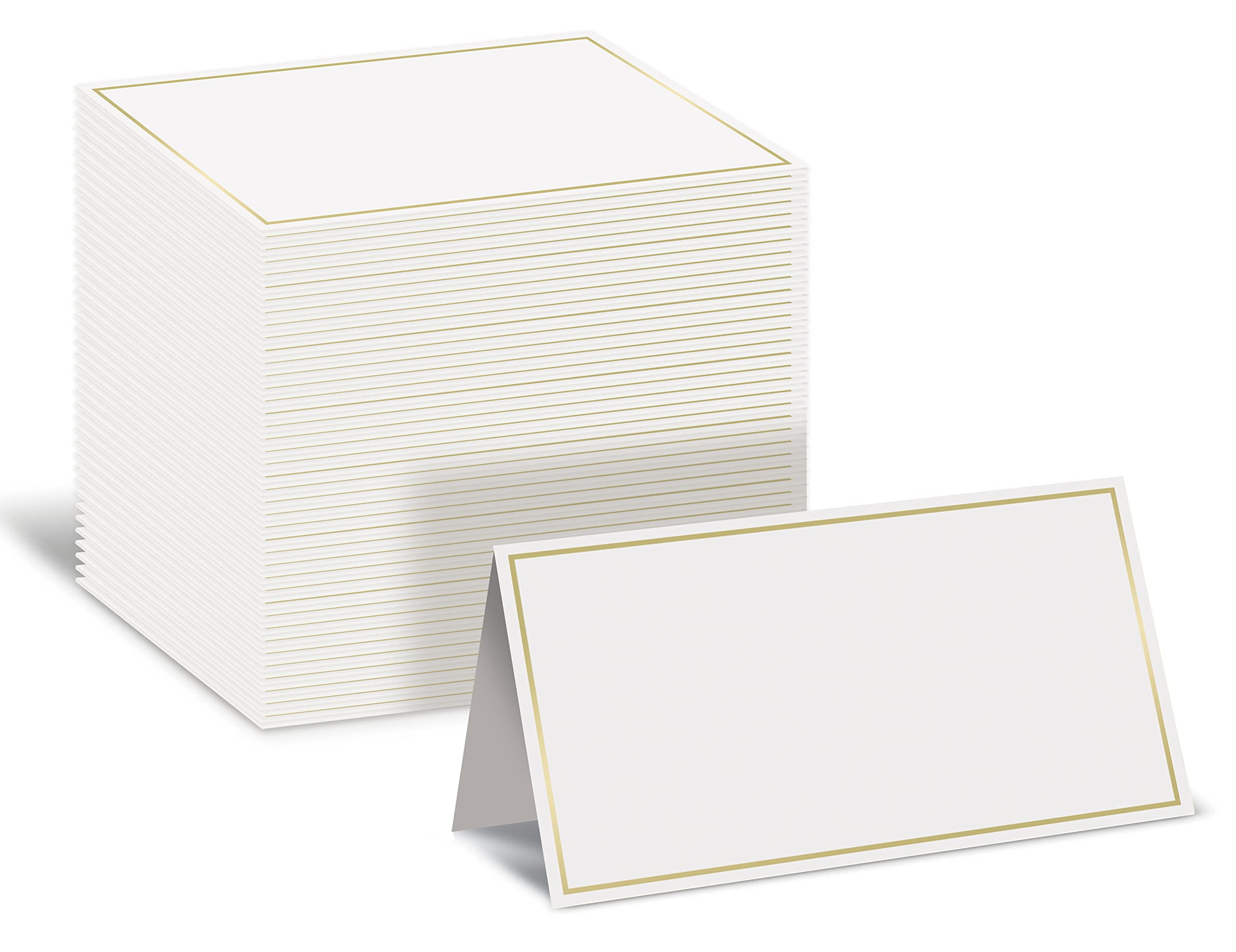 100 Pack Gold Metallic Border Place Cards, 2 x 3.5 in, Folded Table ...