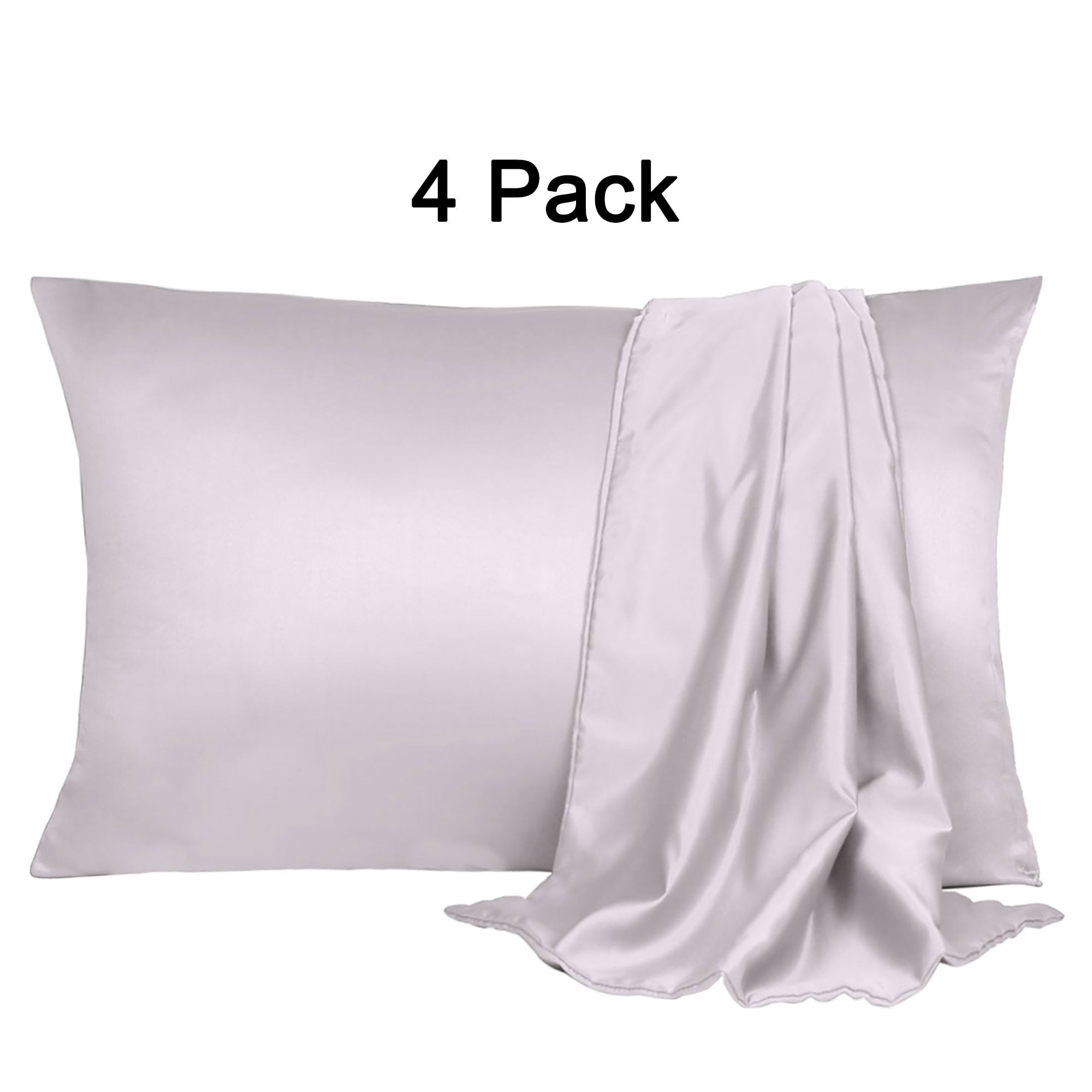 4 Pack Luxury Satin Pillowcase Cooling Silk Pillow Slip Cases Covers Silver Queen20x30inch