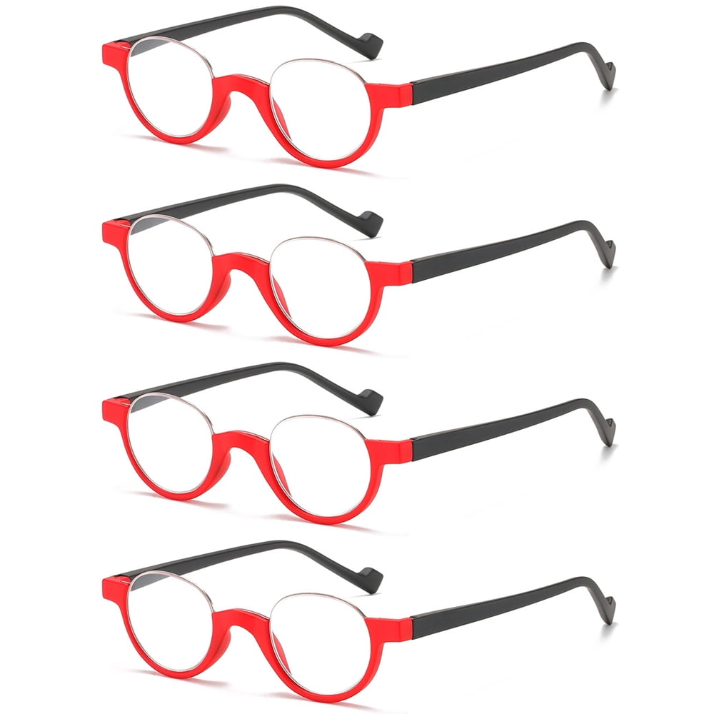 4 Pairs Reading Glasses Fashion Half Frame Round Readers For Mens Womens Elderly