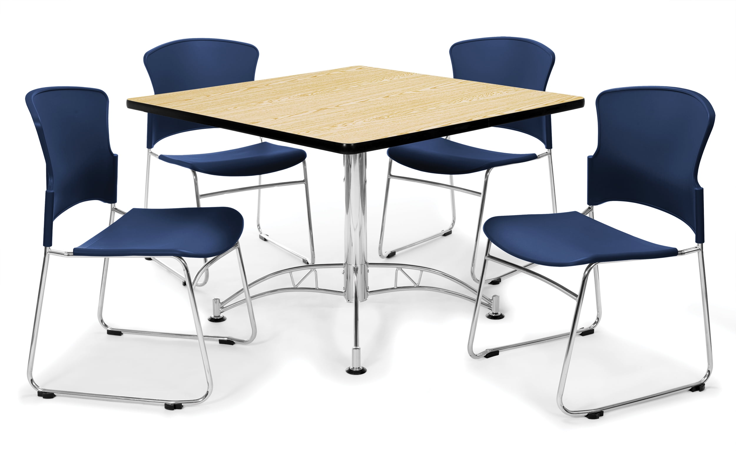 Ofm Multi Use Break Room Package 42 Square Table With Plastic Stack Chairs Oak Finish With