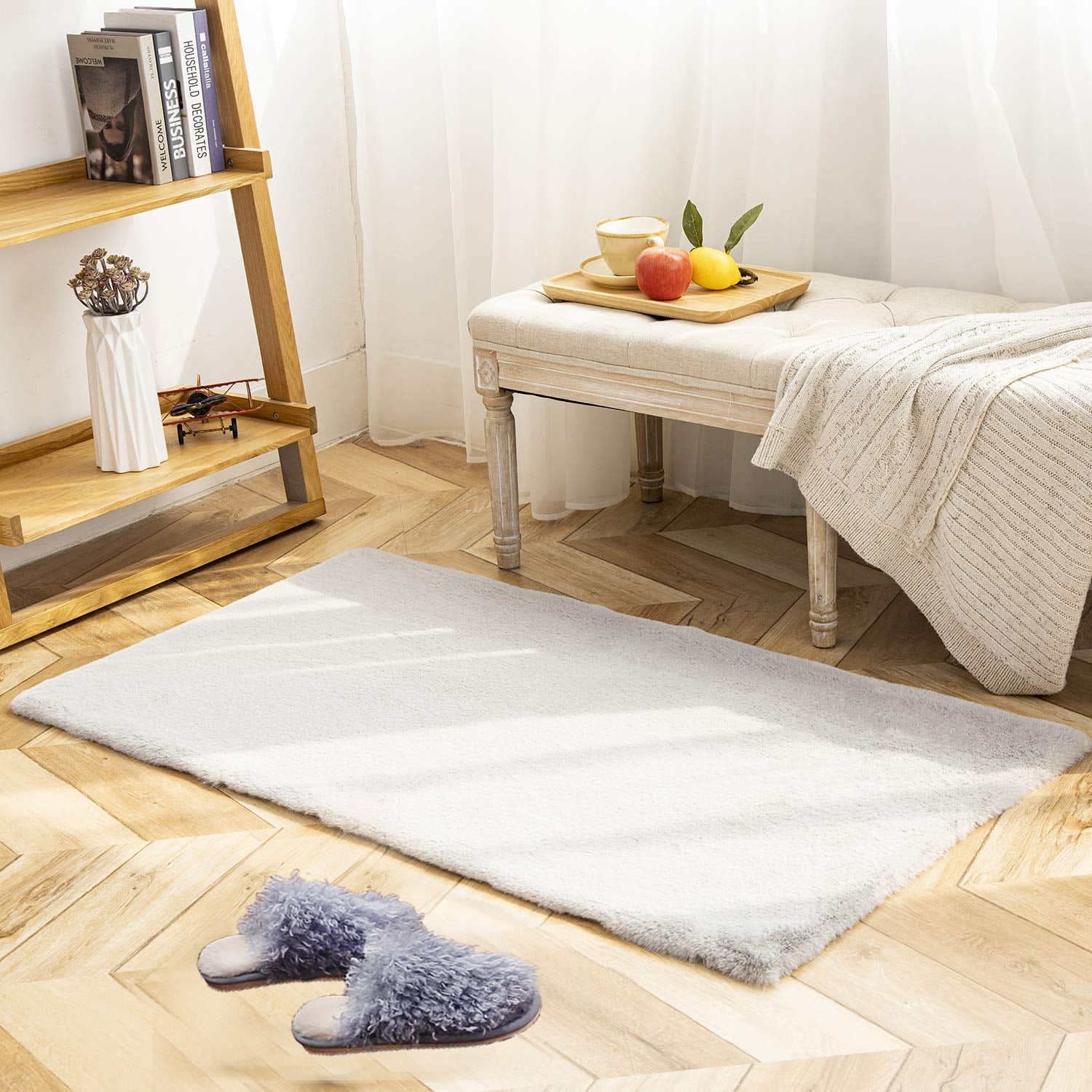 Latepis Rugs 2x3 Grey Rabbit Fur Rug, Faux Rabbit fur Rugs for Living ...