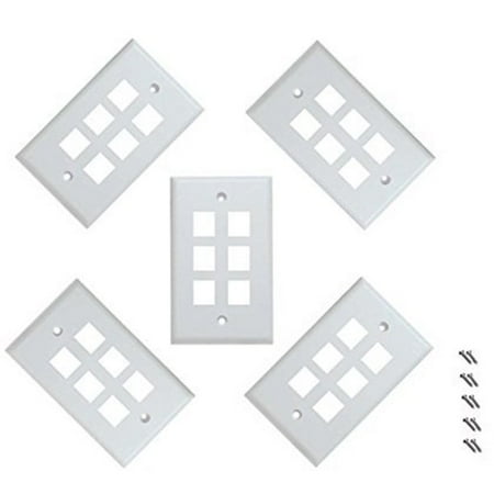 iMBAPrice 6 Port Keystone Jack Wall Plate 1-Gang - White (Pack of 5 ...