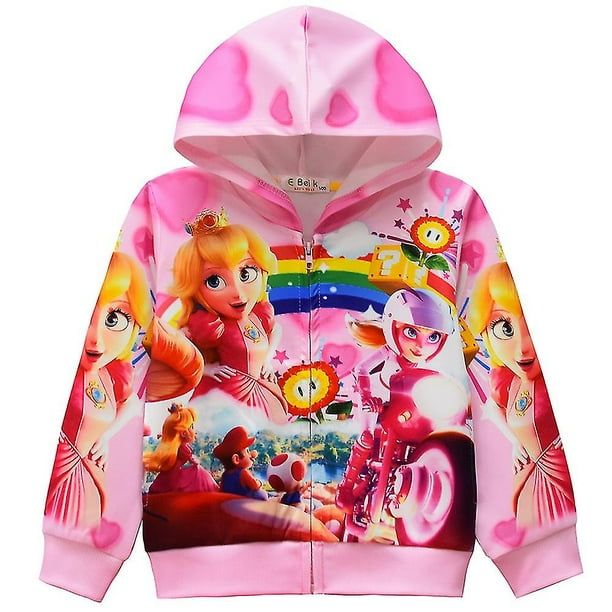 Kids Girls Super Mario Bros Princess Peach Coat Zip Up Hooded Hoodie ...