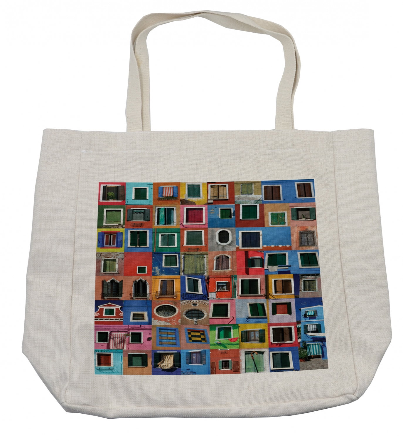 Colorful Shopping Bag, Mediterranean Village Colorful Painted Rustic ...