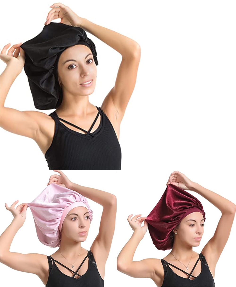 Satin Hair Bonnet with Silk Lined Hair Night Sleep Cap , Hair Wrap Hair ...