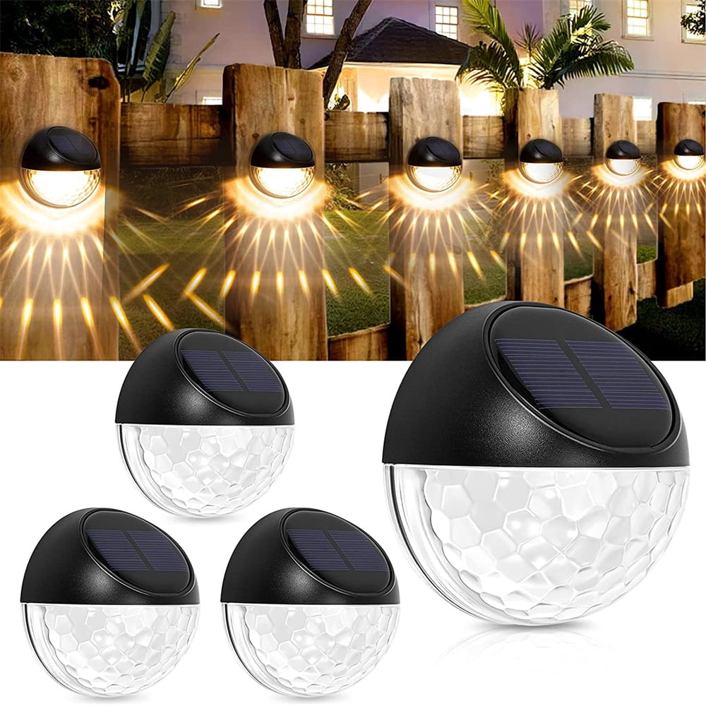 Juiluna 4Pcs Solar Fence Lights Round Outdoor Waterproof Warm White LED ...