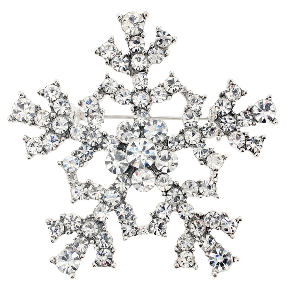 Silver Christmas Snowflake Crystal Brooch Pin - Walmart.com