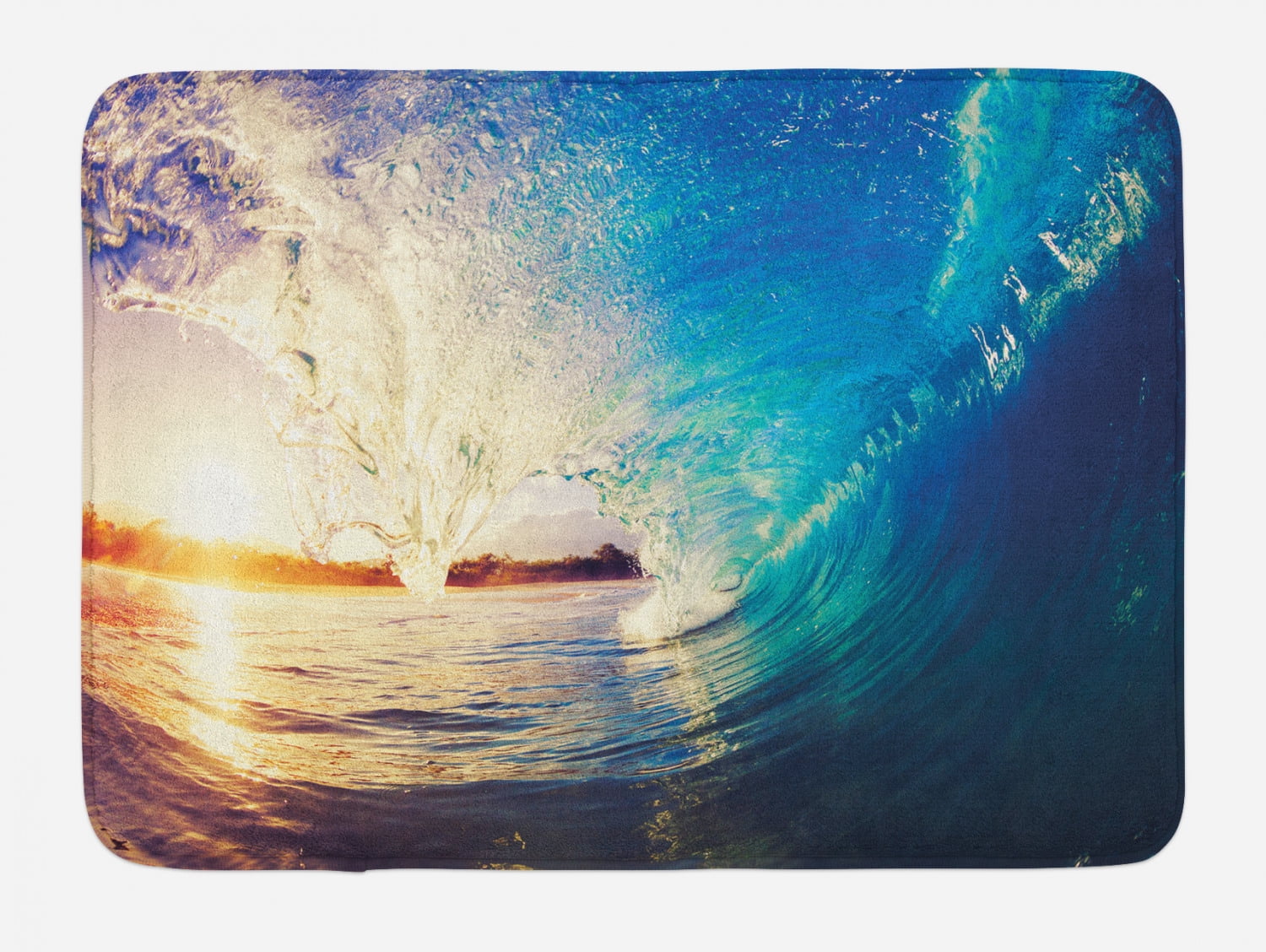 Ocean Bath Mat, Sunrise on Waves Surfer Perspective Surreal Coastal ...