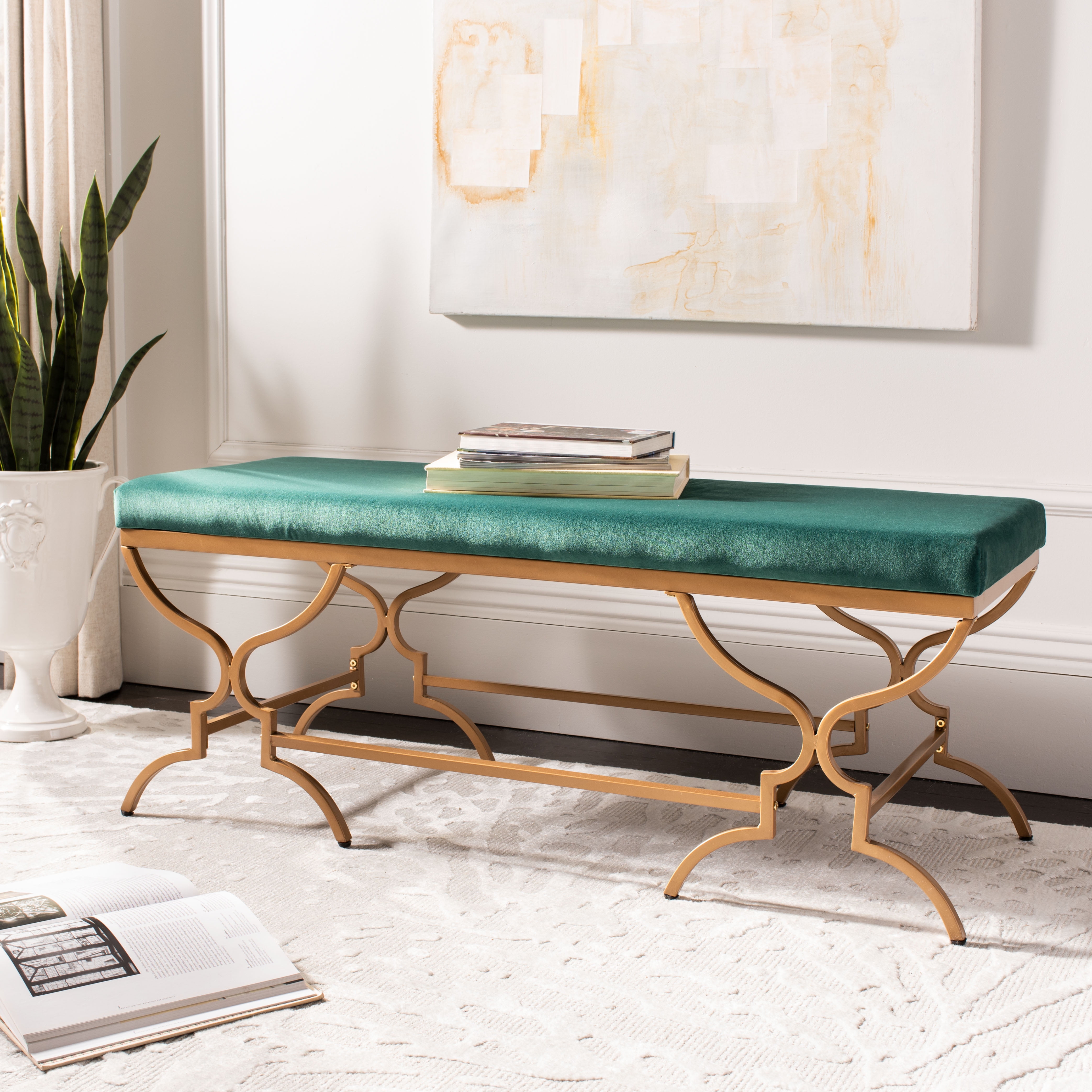 Safavieh Juliet Modern Glam Rectangular Bench, Emerald/Gold - Walmart.com
