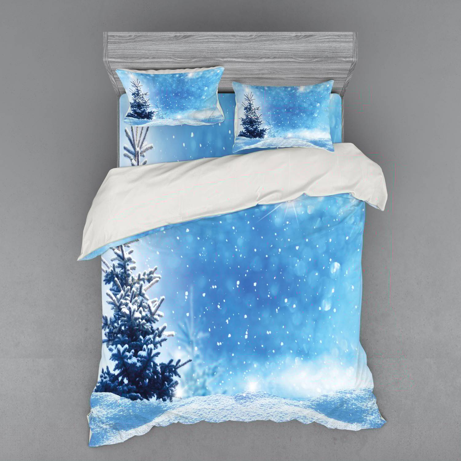 Winter Duvet Cover Set, Rendition of Snowy Season of Year Frozen Pine ...