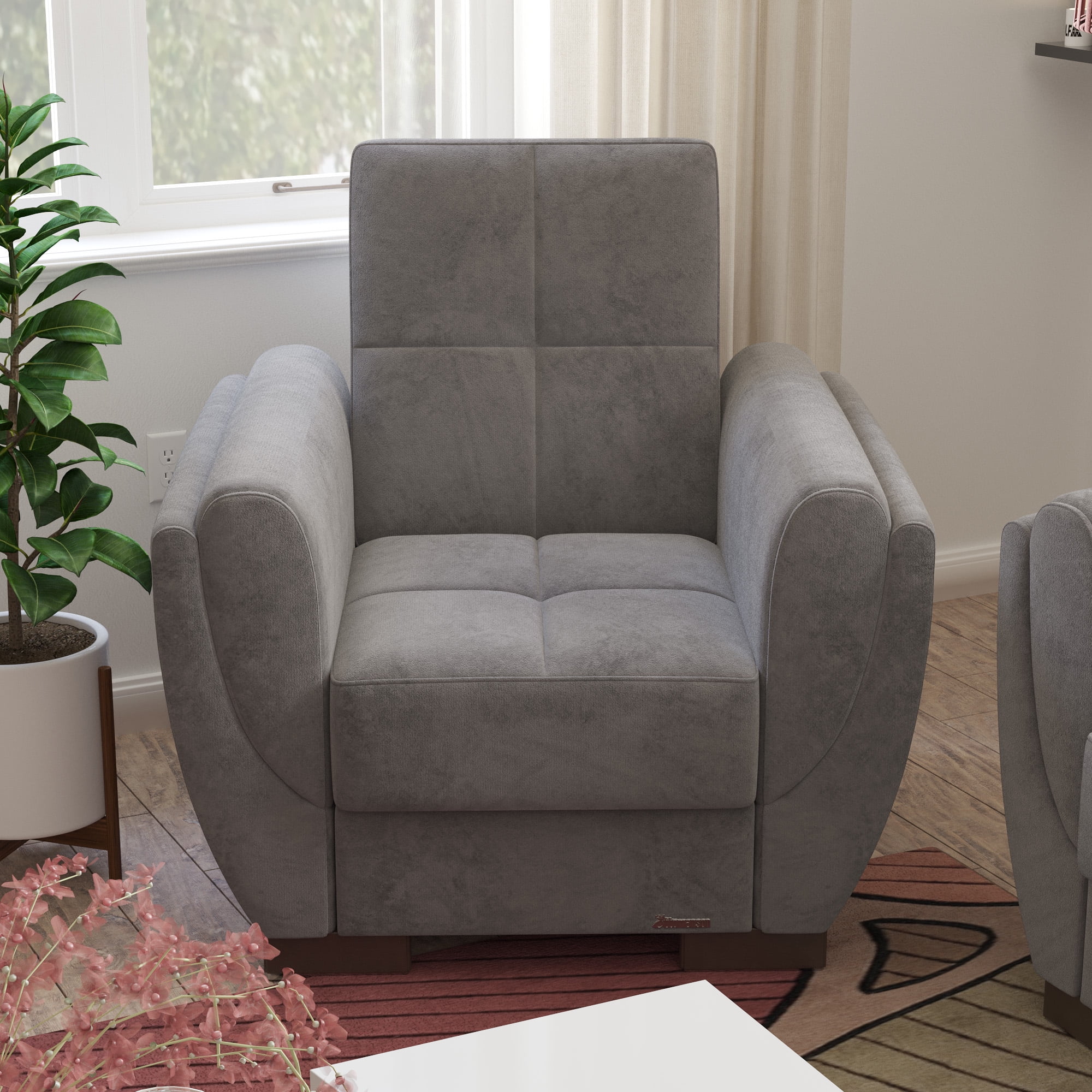 Ottomanson Origins Air Convertible Arm Chair, Gray Color Microfiber ...