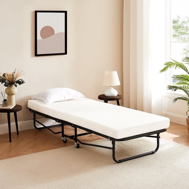 Mainstays Foldable Metal Rollaway Bed with Memory Foam Mattress, 360 ...