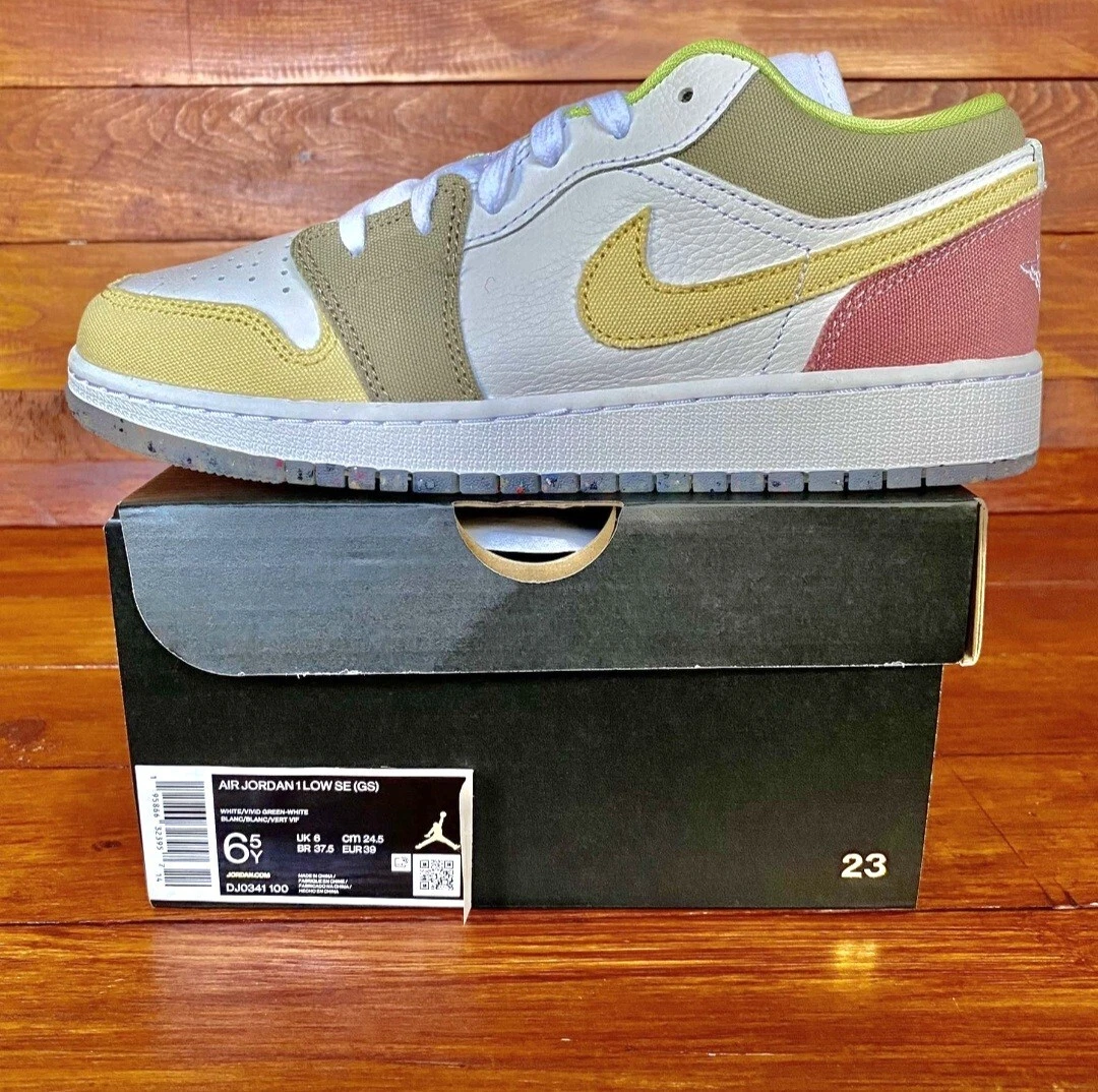 Ni - ke Ni - ke Air Jordan 1 Low SE GS Shoes "Pastel" White Vivid Green ...