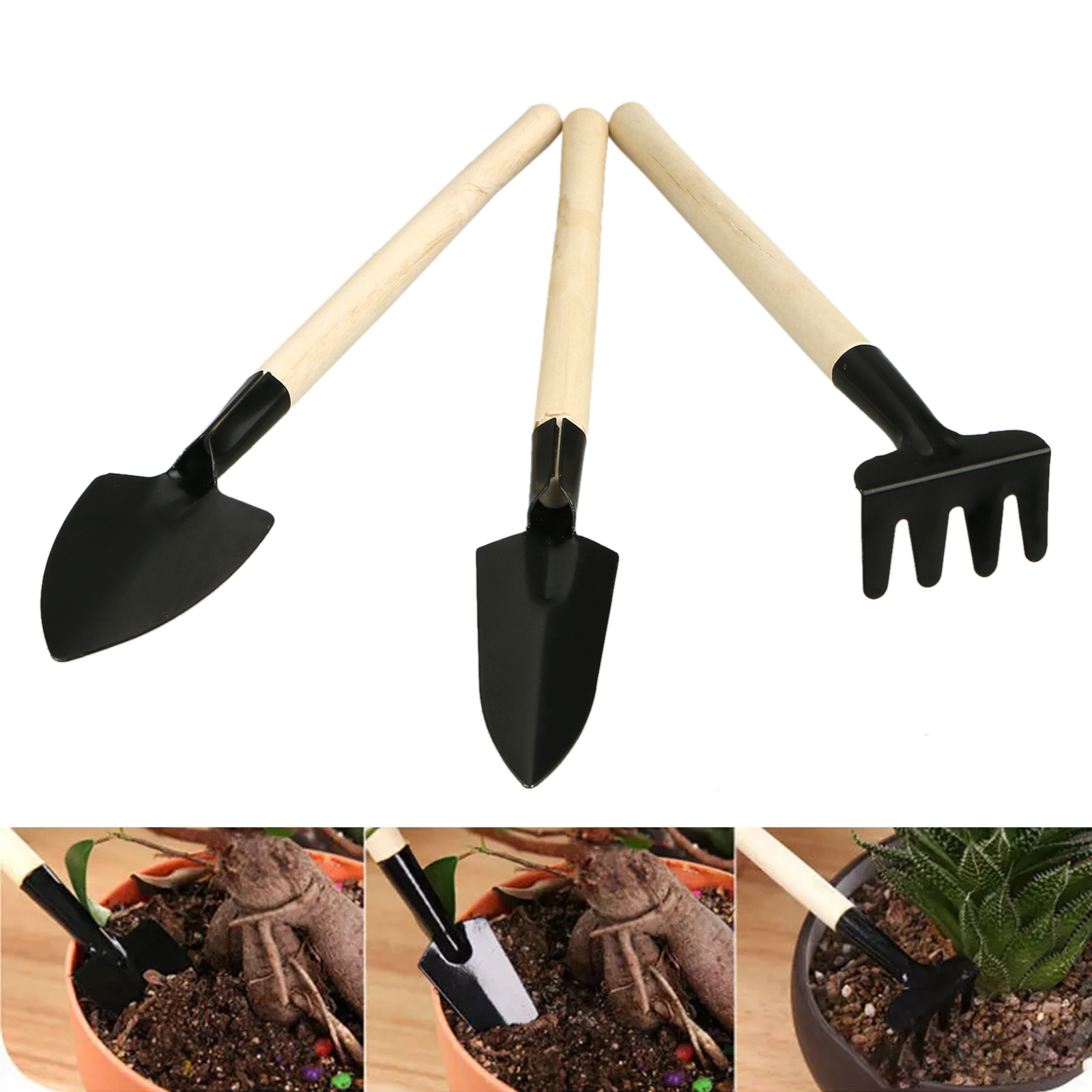 Garden Tools Set - 3 Piece Mini Ergonomic Handles Durable Garden Kit ...