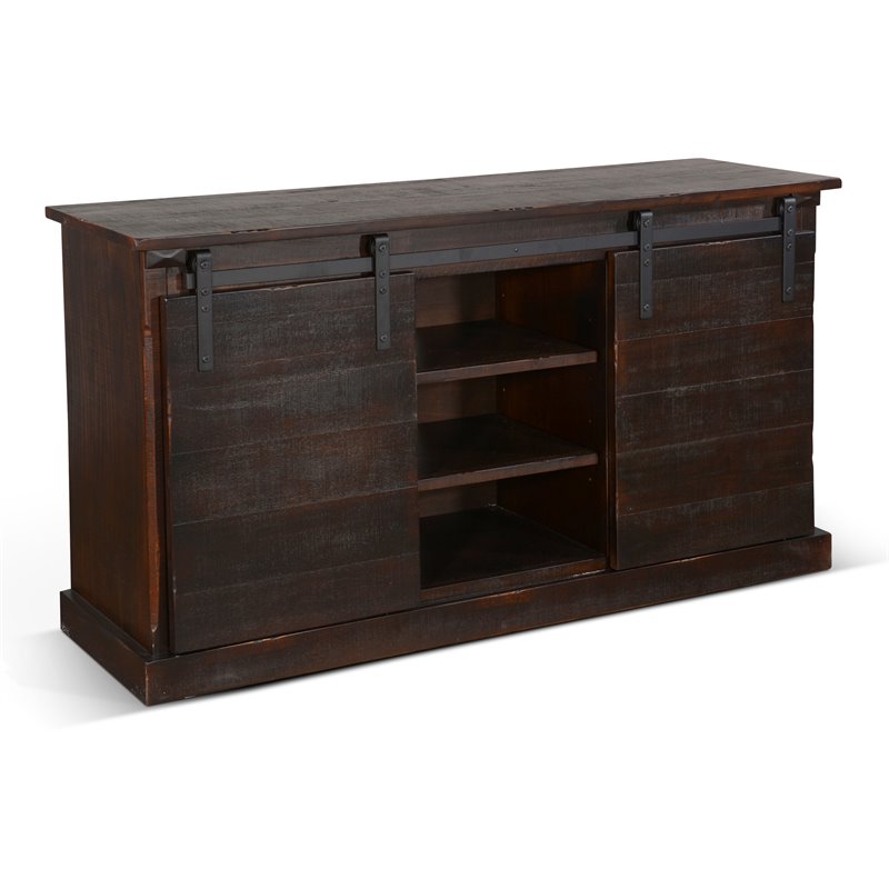 Sunny Designs 65" Barn Door Farmhouse Wood TV Console in Charred Oak ...