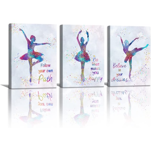 3 Panels Ballet Dancer Motivational Wall Art for Girls Bedroom Decor ...