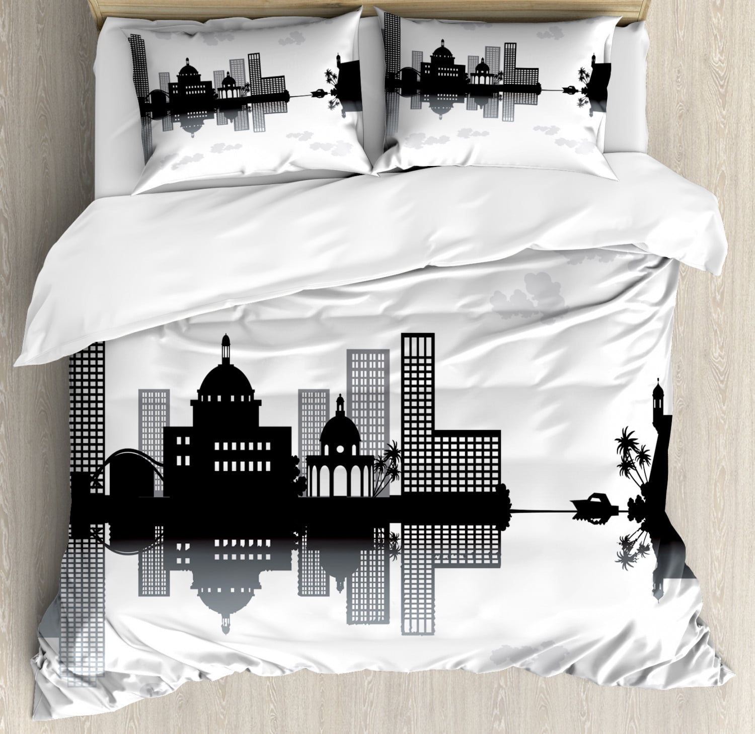 Puerto Rico Duvet Cover Set King Size, Black and White Silhouette Art ...
