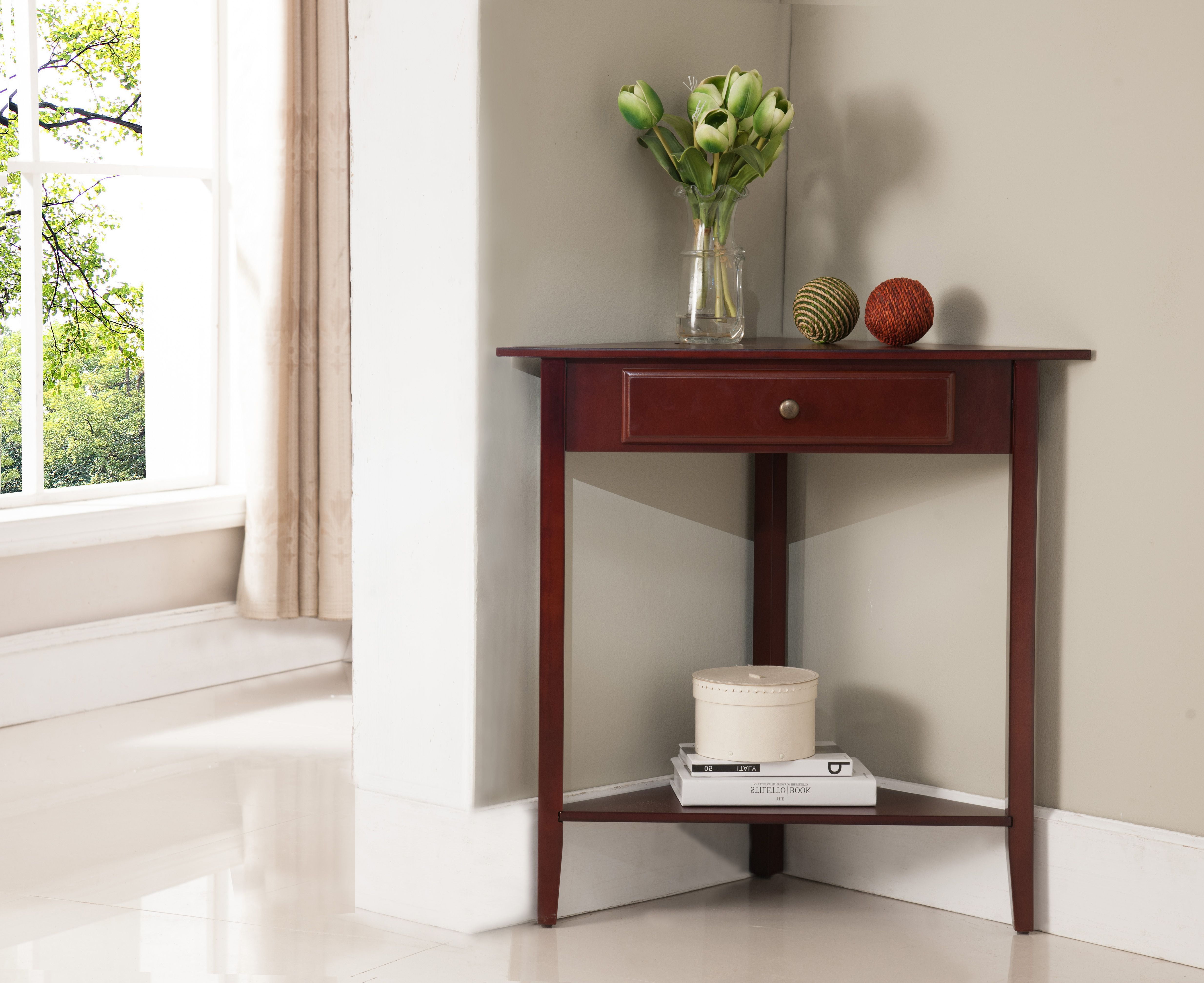 Ulma Walnut Wood Corner Accent Side Table Plant Stand with Storage ...