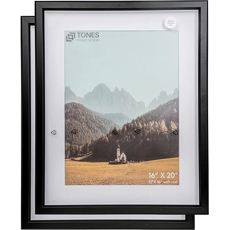 AmPm 16x20 Photo Picture Frame, Black Wood Frame, 2-Pack, with 12x16 ...