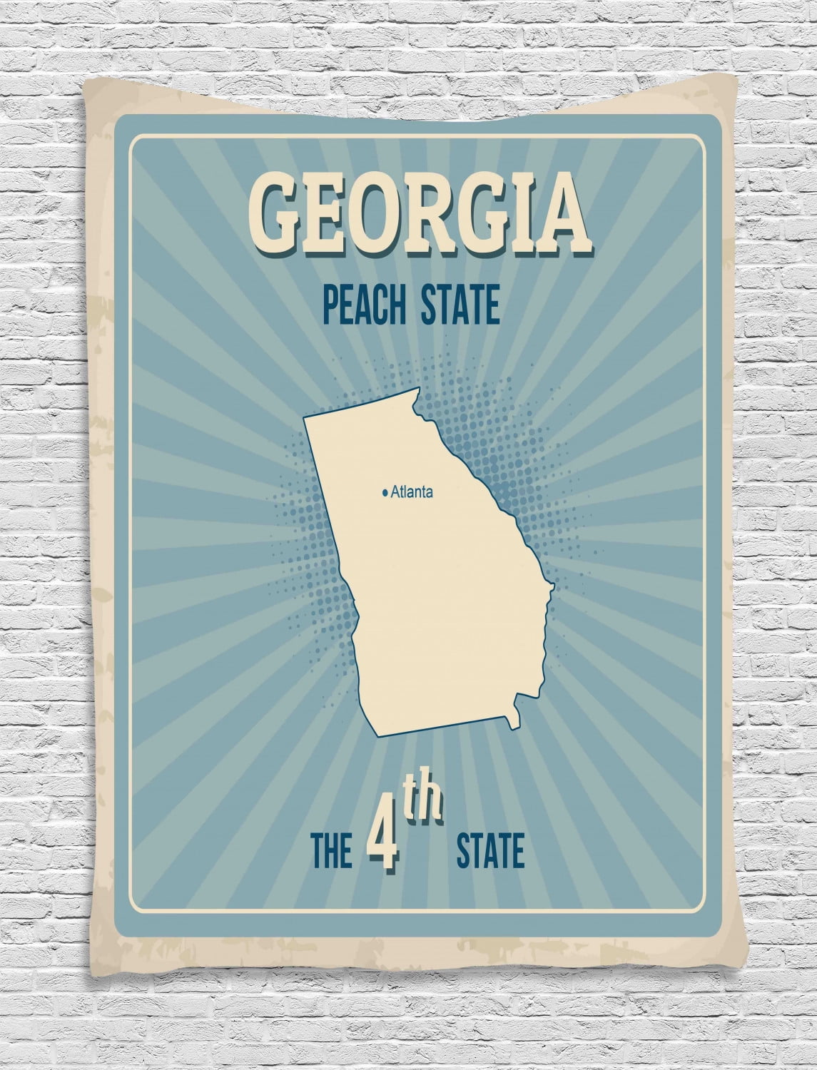 Georgia Tapestry, Typographic Design of Map on a Sunburst, Wall Hanging ...