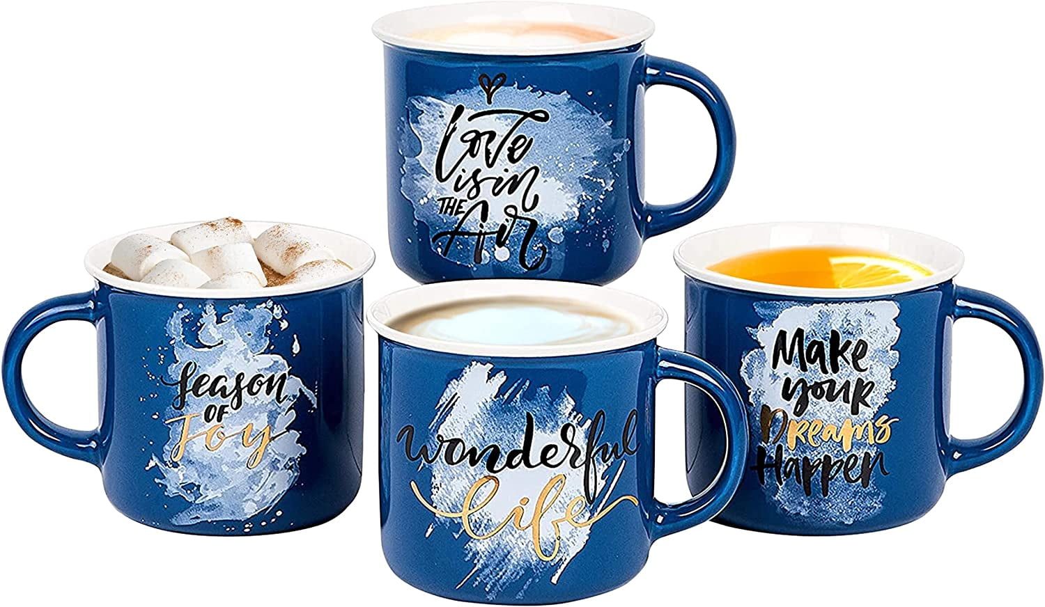 Bruntmor Set of 4 Ceramic Enamel Mugs, Best Gift Idea, Inspirational ...