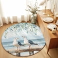 Beach Seagull Area Rugs 3.3' (Round) Nautical Watercolor Ocean Bird ...