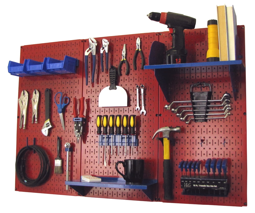 4ft Metal Pegboard Standard Tool Storage Kit - Red Toolboard & Blue ...