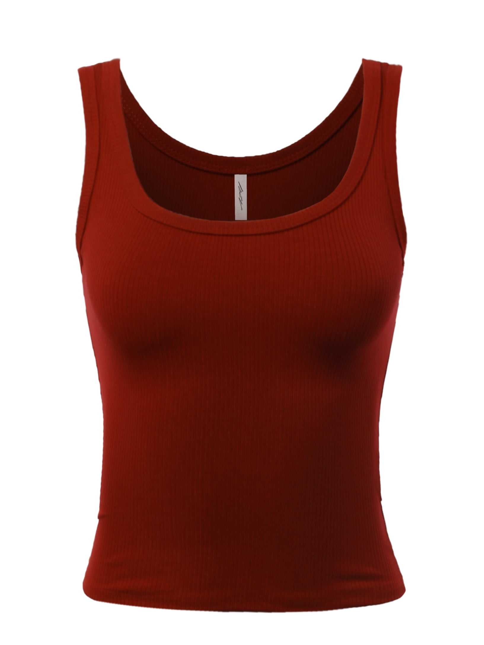 A2y Womens Heavyweight Solid Double Scoop Neck Rib Cropped Tank Top
