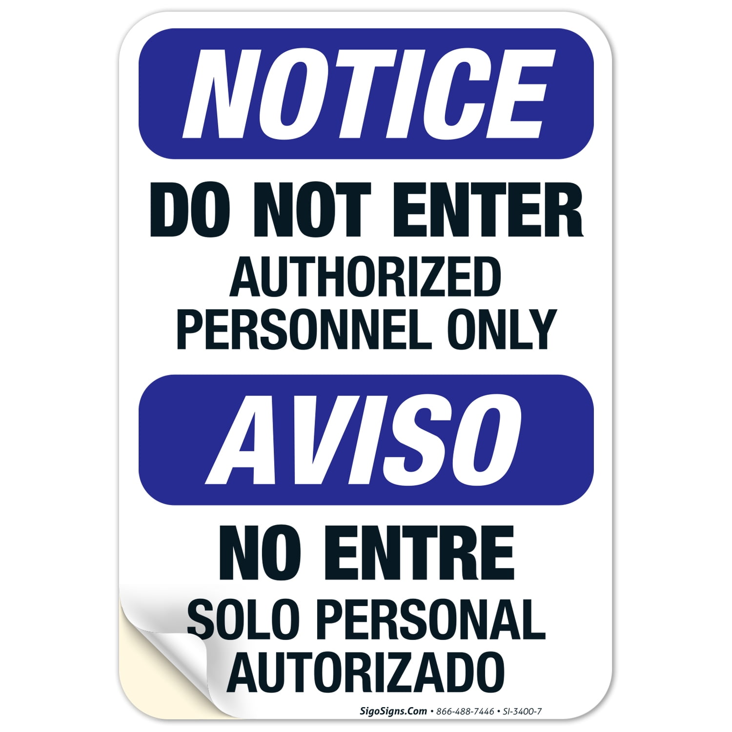 Bilingual Do Not Enter Authorized Personnel Only Sign, OSHA Sign, 10x7 ...